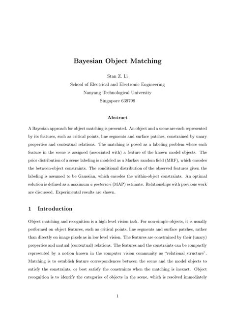 Pdf Bayesian Object Matching