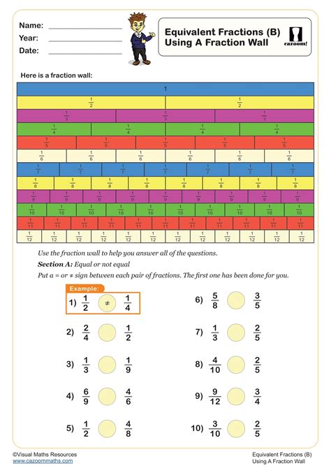 Equivalent Fractions Using Fraction Walls B Fun And Engaging Ks2 Fractions Worksheet