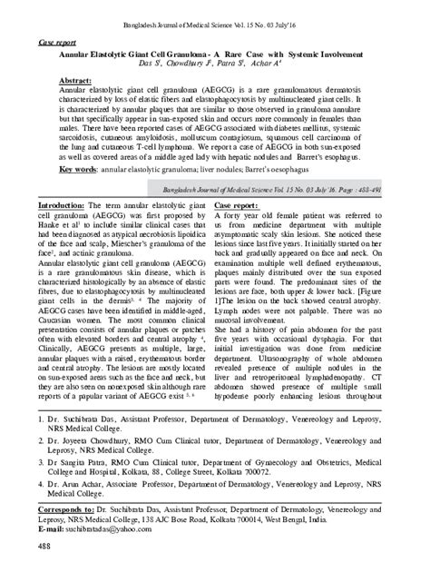 Pdf Annular Elastolytic Giant Cell Granuloma A Rare Case With Systemic Involvement