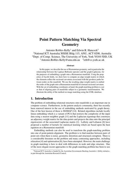 Pdf Point Pattern Matching Via Spectral Geometry