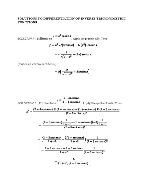 Pdf Solutions To Differentiation Of Inverse Trigonometric Functions