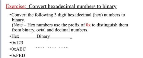 Solved Exercise Convert Hexadecimal Numbers To Binary Chegg