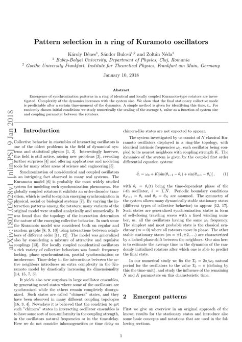 Pdf Pattern Selection In A Ring Of Kuramoto Oscillators