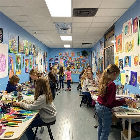 Creative Art Class Students Of Various Ages Working On Projects