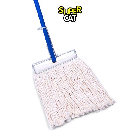 Supercat ไม้ม็อบถูพื้นหัวเหล็กหนีบ ด้ามเหล็กกันสนิม ผ้าม็อบ สีขาว ขนาด 12 นิ้ว 320 กรัม 1489