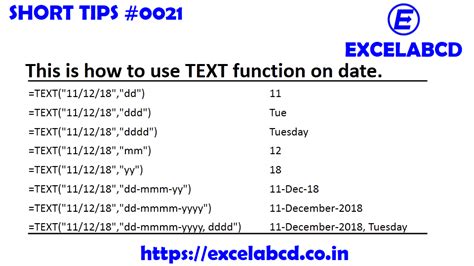 Short Tips0021 How To Use Text Function On Date Excelabcd