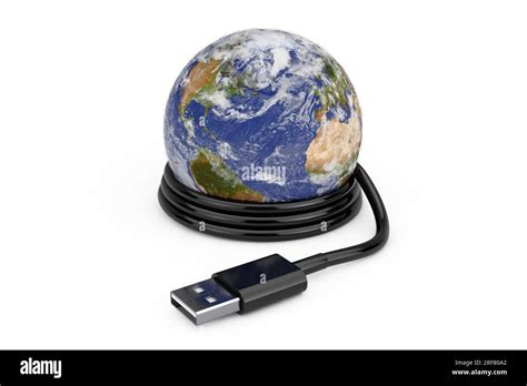Planete Earth World Globe With Usb Cable On A White Background Elements Of This Image Furnished