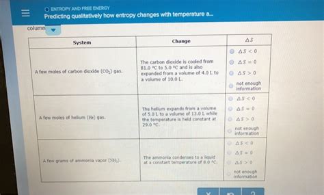 Solved O ENTROPY AND FREE ENERGY Predicting Qualitatively Chegg Com