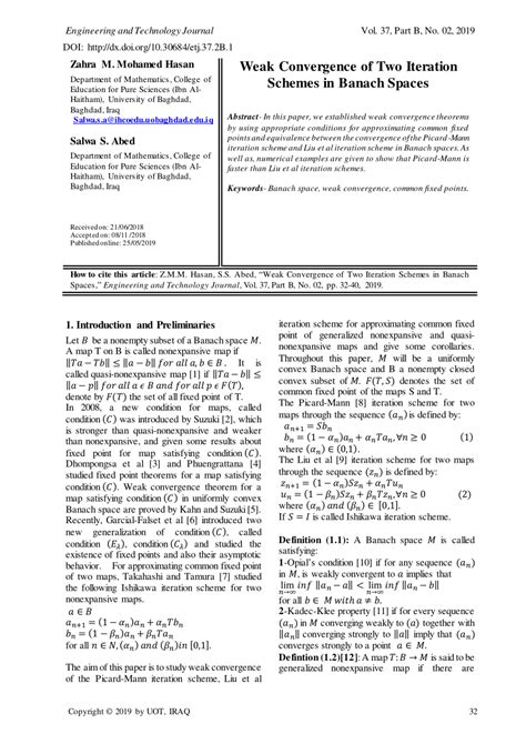 Pdf Weak Convergence Of Two Iteration Schemes In Banach Spaces