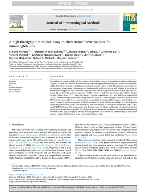 Pdf A High Throughput Multiplex Assay To Characterize Flavivirus