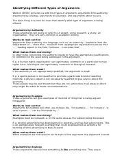 Identifying Different Types Of Arguments Docx Identifying Different Types Of Arguments Weston