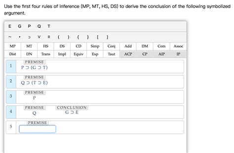 solved use the first four rules of inference mp mt hs
