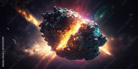 Realistic Fracturing Asteroid In The Deep Space Generate Ai Stock
