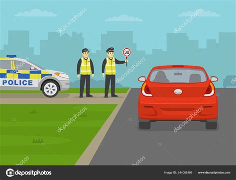Traffic Police Checkpoint Officer Holding Speed Limit Sign Traffic Flow