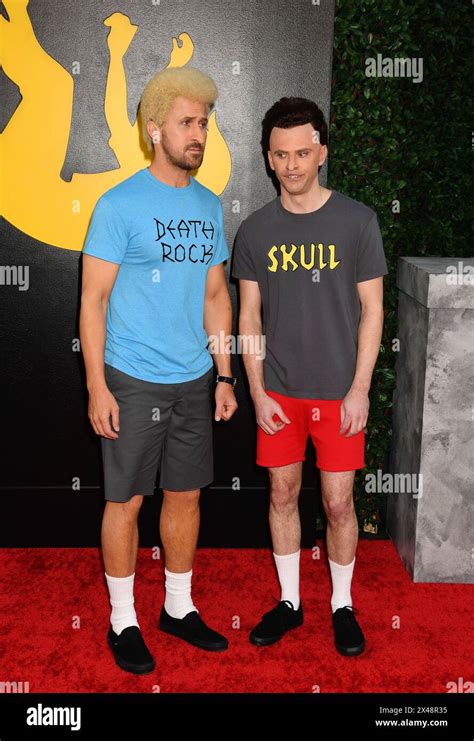 Hollywood California April L R Ryan Gosling And Mikey Day Dressed As Beavis And