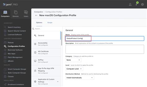 create a single configuration profile for the globalprotect app for macos