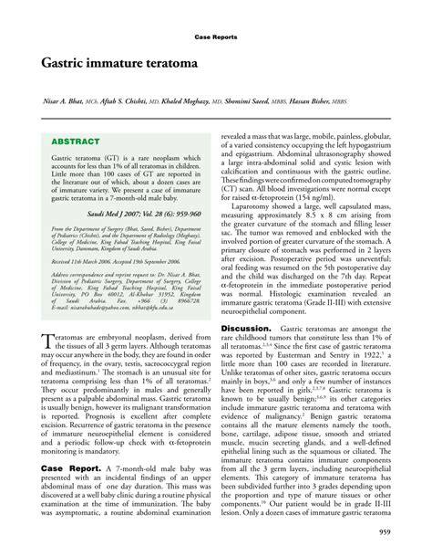 Pdf Gastric Immature Teratoma