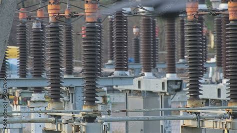 High Voltage Electric Power Grid Ceramic Insulators At Transformer