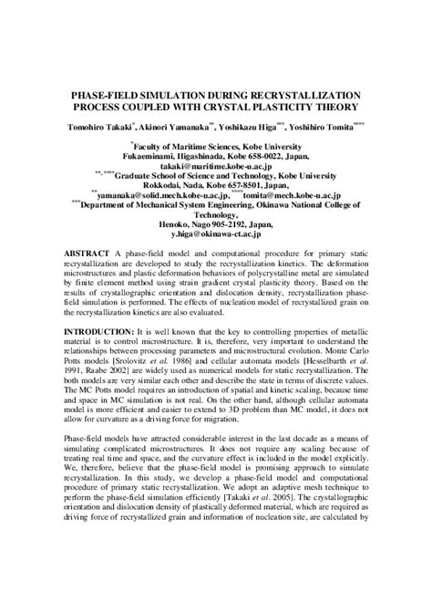Pdf Phase Field Simulation During Recrystallization Process Coupled With Crystal Plasticity
