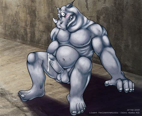Rule 34 2009 Anthro Cum Male Male Only Muscular Male Nude Penis Rhino Rocksteady Sitting Solo
