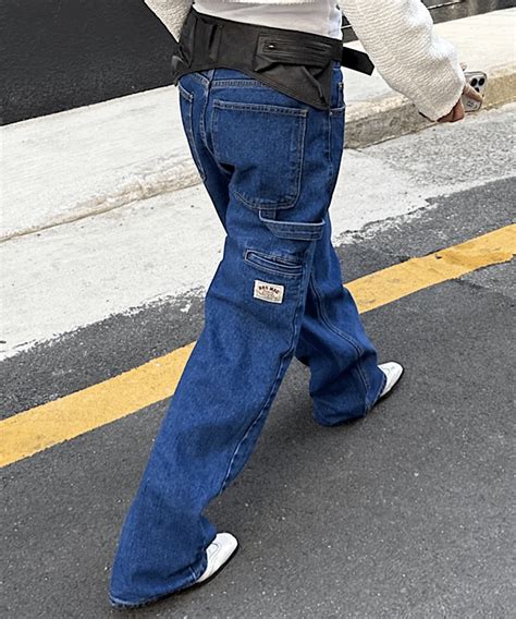 Unisex 데님 카펜더 패치 워크 와이드 팬츠 5color 에이블리