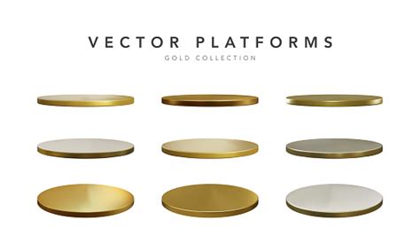 현실적인 골드 스테이지 연단 세트 라운드 우승자 받침대 빈 플랫폼을 3d 벡터 조명 금속에 대한 스톡 벡터 아트 및 기타 이미지 금속 받침대 강단 Istock