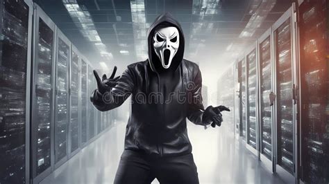 Dagerous Hacker Stealing Data Inside A Server Room Stock Illustration Illustration Of Thief