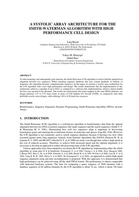 Pdf A Systolic Array Architecture For The Smith Waterman Algorithm With High Performance Cell