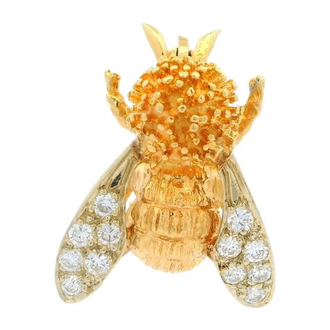 Estate 14k Yellow Gold 020ctw Diamond Detailed Bumble Bee Fly Pin