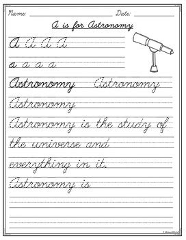 Science Cursive Handwriting Practice Worksheets TPT