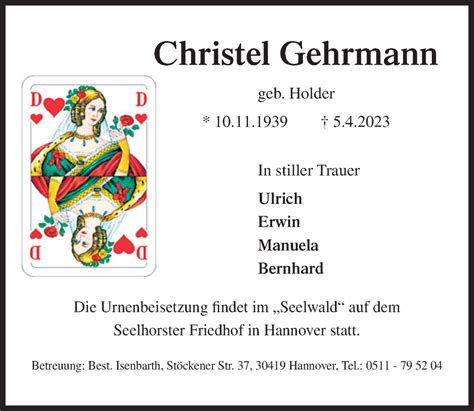 Traueranzeigen Von Christel Gehrmann Trauer Anzeigen De