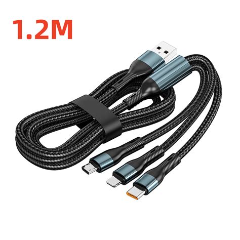 Dây Cáp Sạc Nhanh 5A 120W 3 Trong 1 Đầu USB Sang Type C Cho IPhone Xiaommi Huawei Samsung Hỗ Trợ