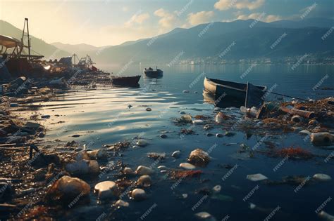Seaside Garbage Floating Garbage Water Pollution Global Warming Background Premium Ai