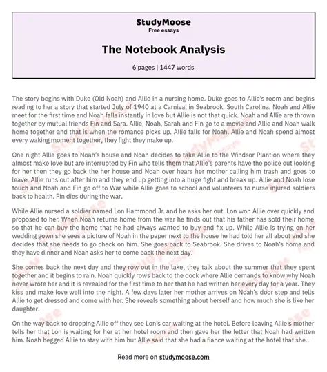 The Notebook Analysis Free Essay Example