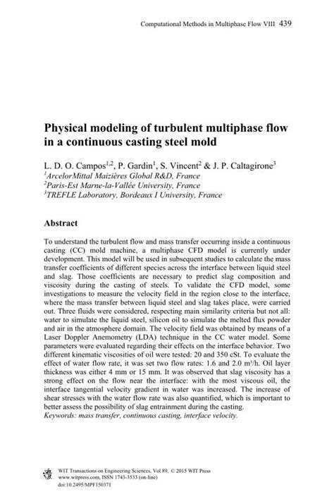 Pdf Physical Modeling Of Turbulent Multiphase Flow In A
