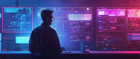 Glowing Development Illustration Focused On Coding Premium Ai