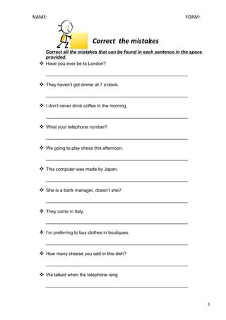 Error Identification Worksheet PDF