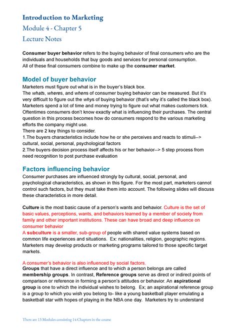 Marketing Ch 5 Lecture Notes 5 Module 4 Chapter 5 Lecture Notes Consumer Buyer Behavior