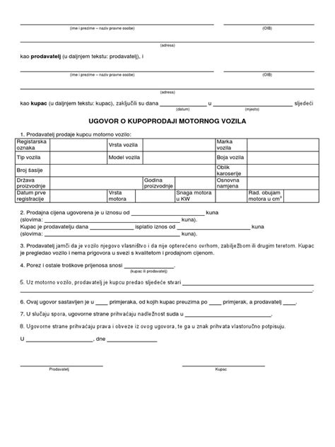 Ugovor O Kupoprodaji Motornog Vozila Pdf Pdf
