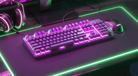 A Keyboard With A Neon Light And A Green Neon Light Premium AI Generated Image