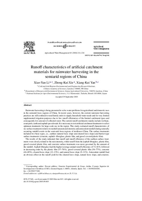 Pdf Runoff Characteristics Of Artificial Catchment Materials For