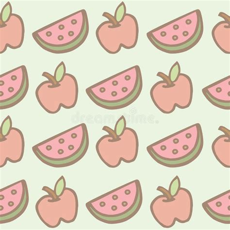 Seamless Pattern Of Apple And Watermelon Cartoon Stock Vector