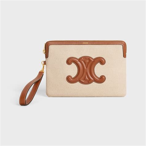 Small Pouch With Strap Cuir Triomphe In Textile And Calfskin Natural