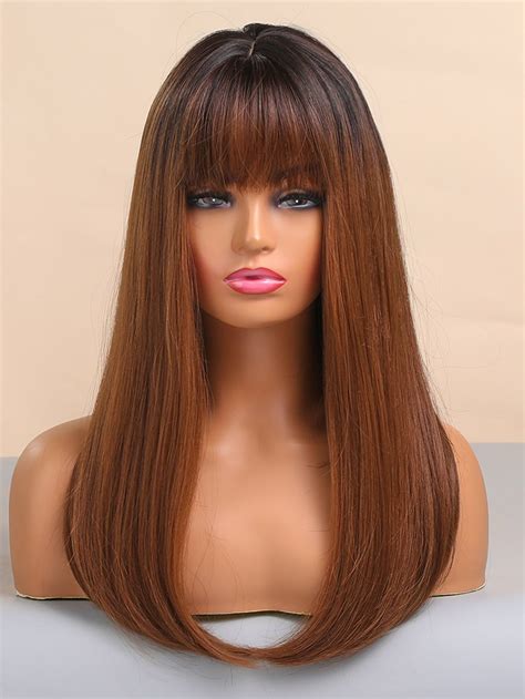 Ombre Long Straight Synthetic Wig With Bangs