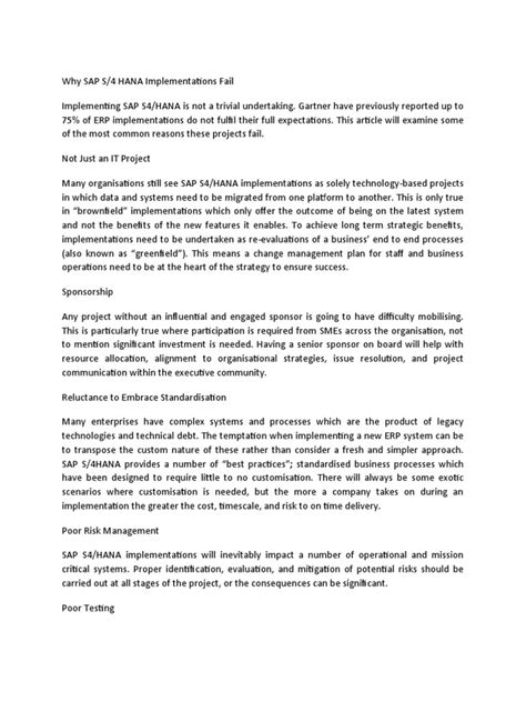 Why Sap Projects Fail Pdf Enterprise Resource Planning Project Management