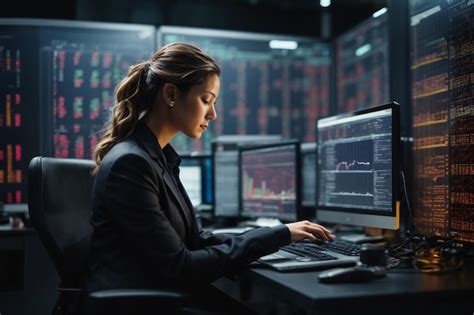 Premium Ai Image Portrait Of A Woman Working On Computer Typing Lines Of Code That Appear On