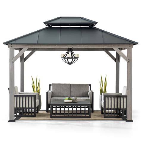 Sunjoy 10 X 12 Ft Wood Gazebo Outdoor Patio Steel Hardtop Gazebo