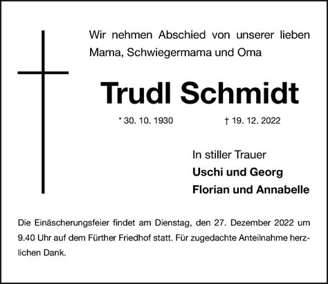 Traueranzeigen Von Trudl Schmidt Trauer Nn De
