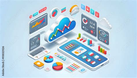 3d Flat Vector As Cloud Computing Performance Monitoring With Graph And Dashboard Symbols