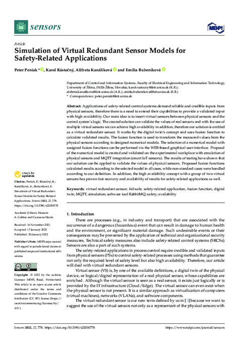 Pdf Simulation Of Virtual Redundant Sensor Models For Safety Related
